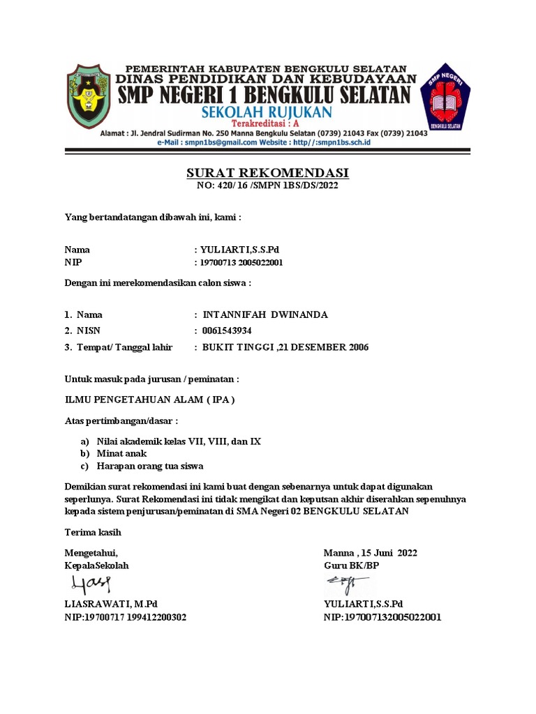 Surat Rekomendasi Perbaikan Baru | PDF