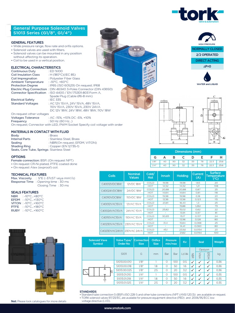 Tork Solenoid Valve | PDF | Mains Electricity | Electrical Connector
