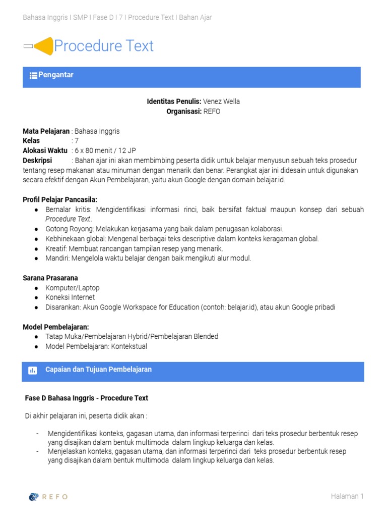 Bahasa Inggris - Bahan Ajar - 7 - Procedure Text-Recipe | PDF