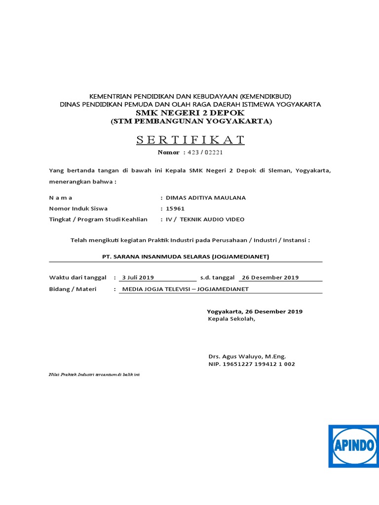 Contoh Sertifikat Magang | PDF