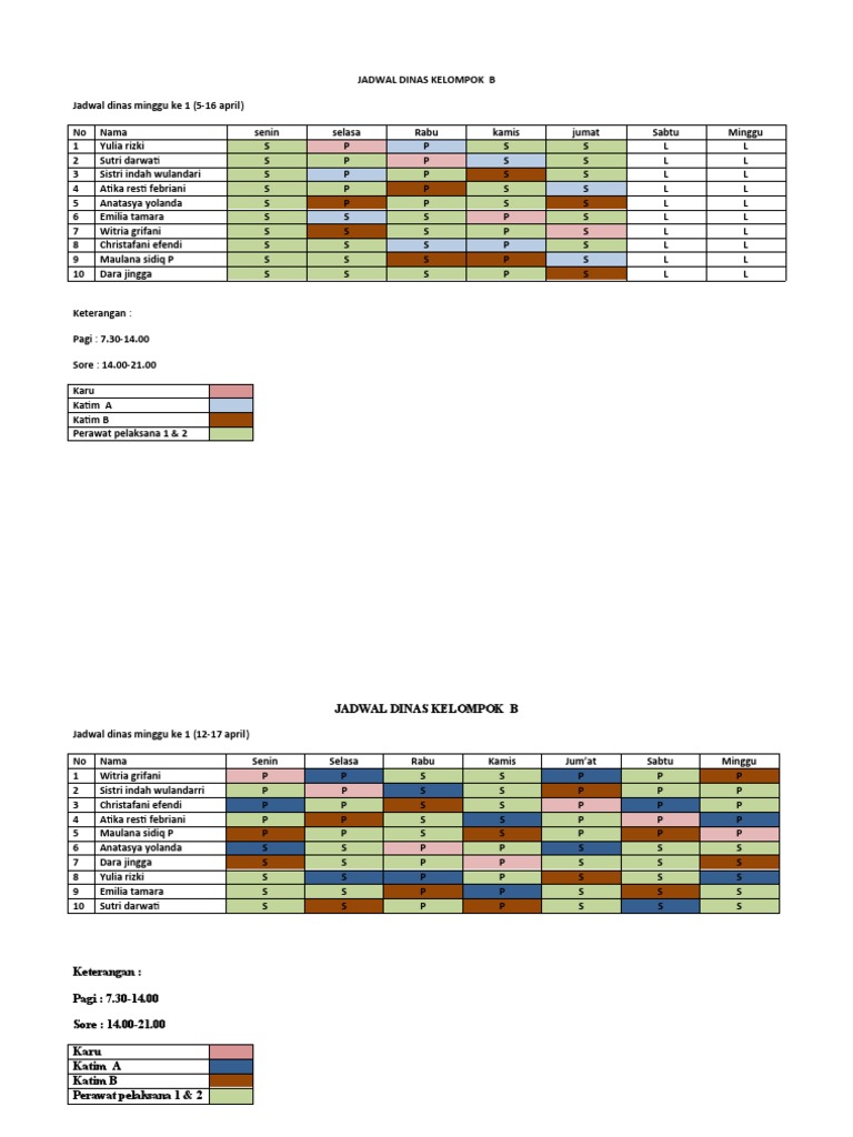 JADWAL DINAS KELOMPOK B.fix | PDF