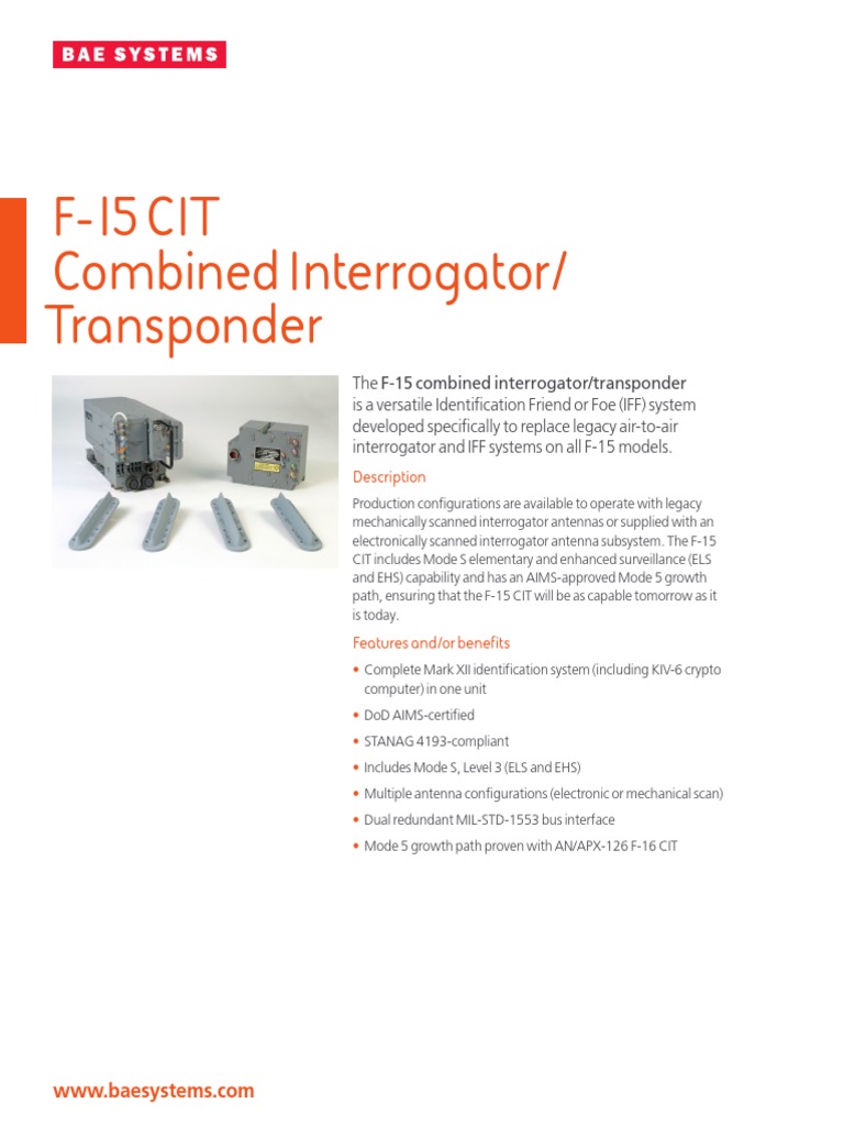 F15 CIT - Data Sheet - Web | PDF | Transponder (Aeronautics) | Electronics
