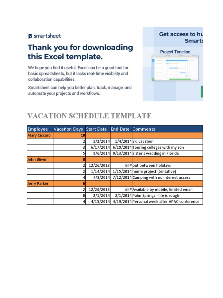 Vacation Schedule Overview | PDF