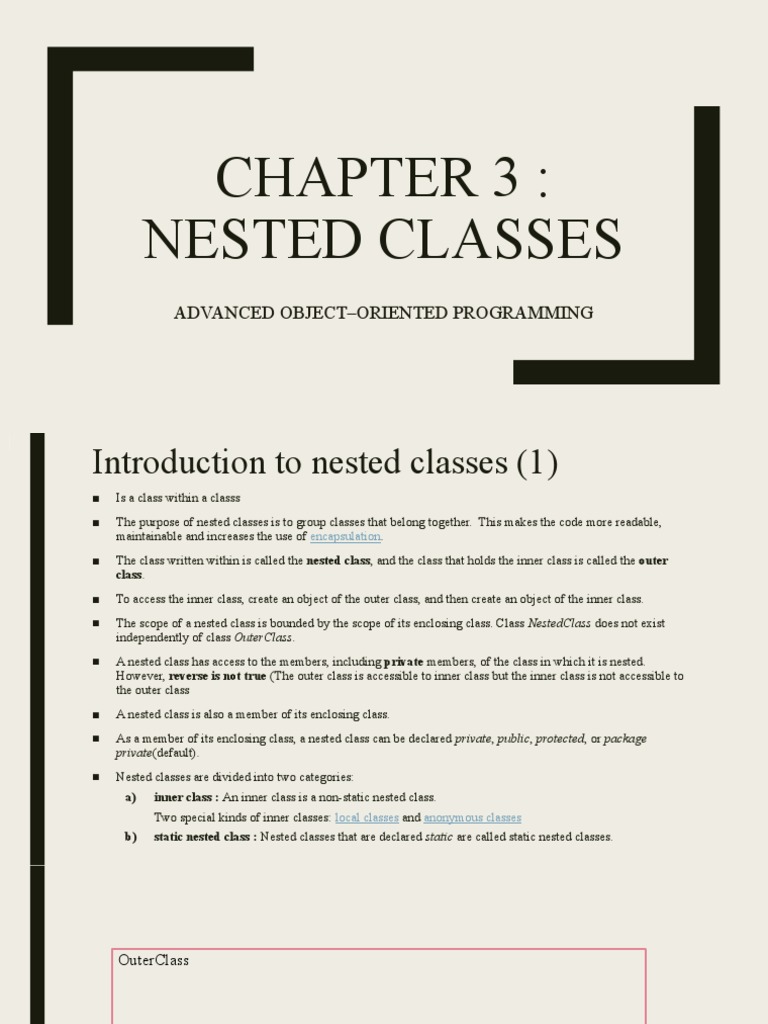 Chapter 3 - NESTED CLASS swc3233 Final | Download Free PDF | Class ...