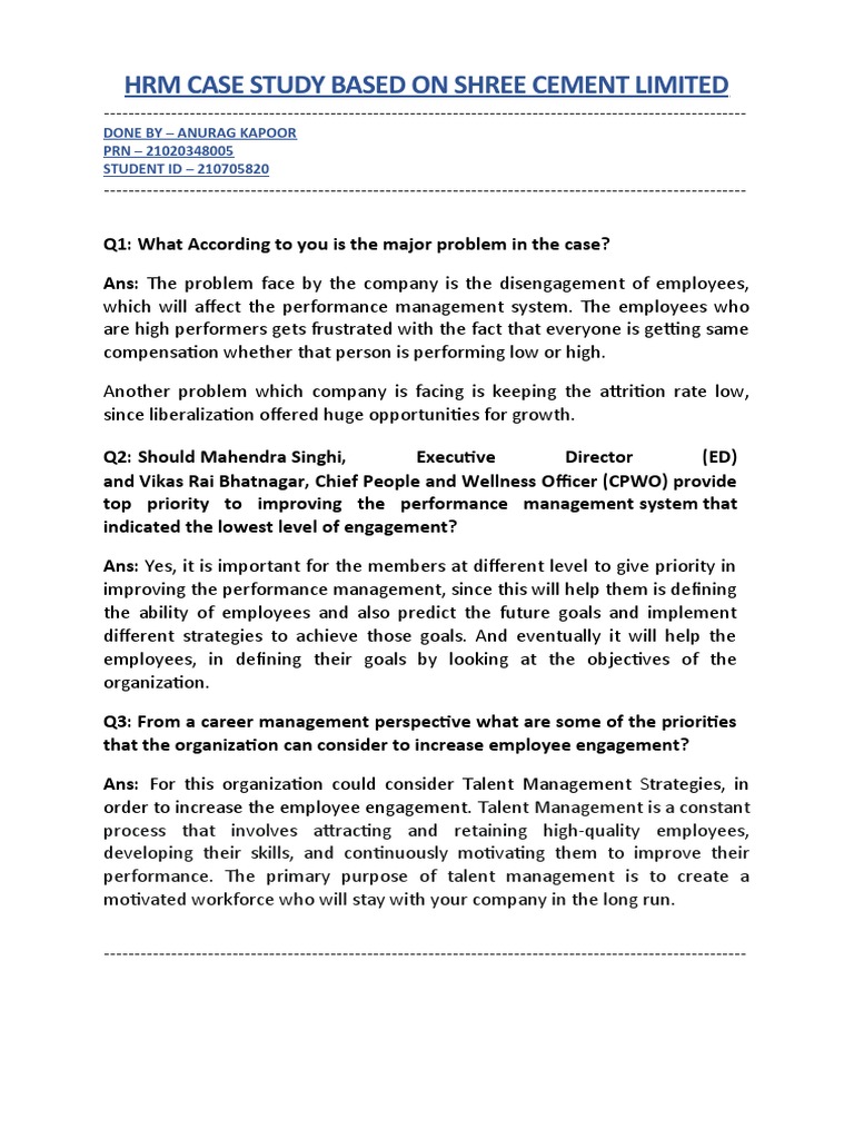 HRM Case Study - Anurag Kapoor | PDF