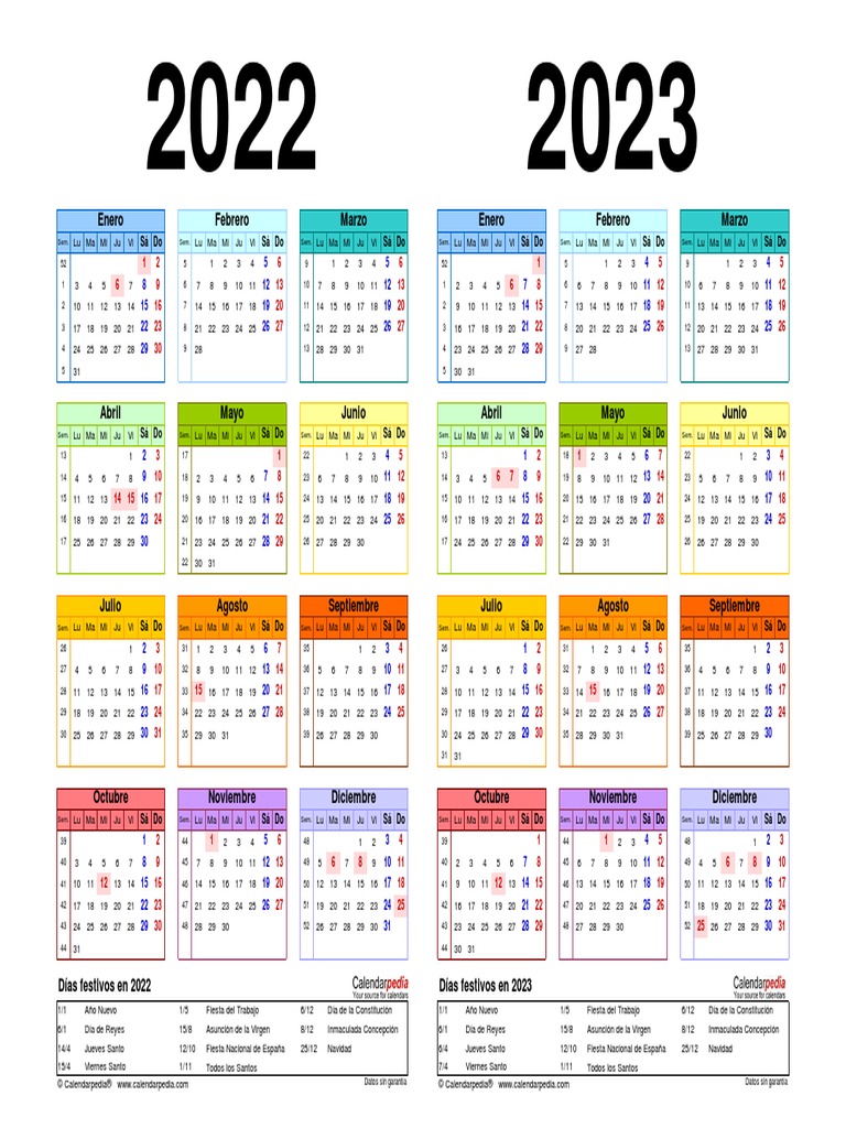 Calendario 2022 2023 Horizontal en Color | PDF