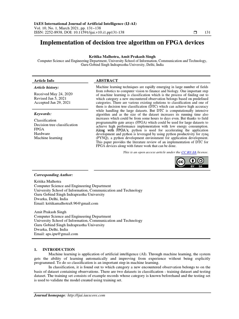 Implementation Of Decision Tree Algorithm On Fpga Devices Pdf Field 8586