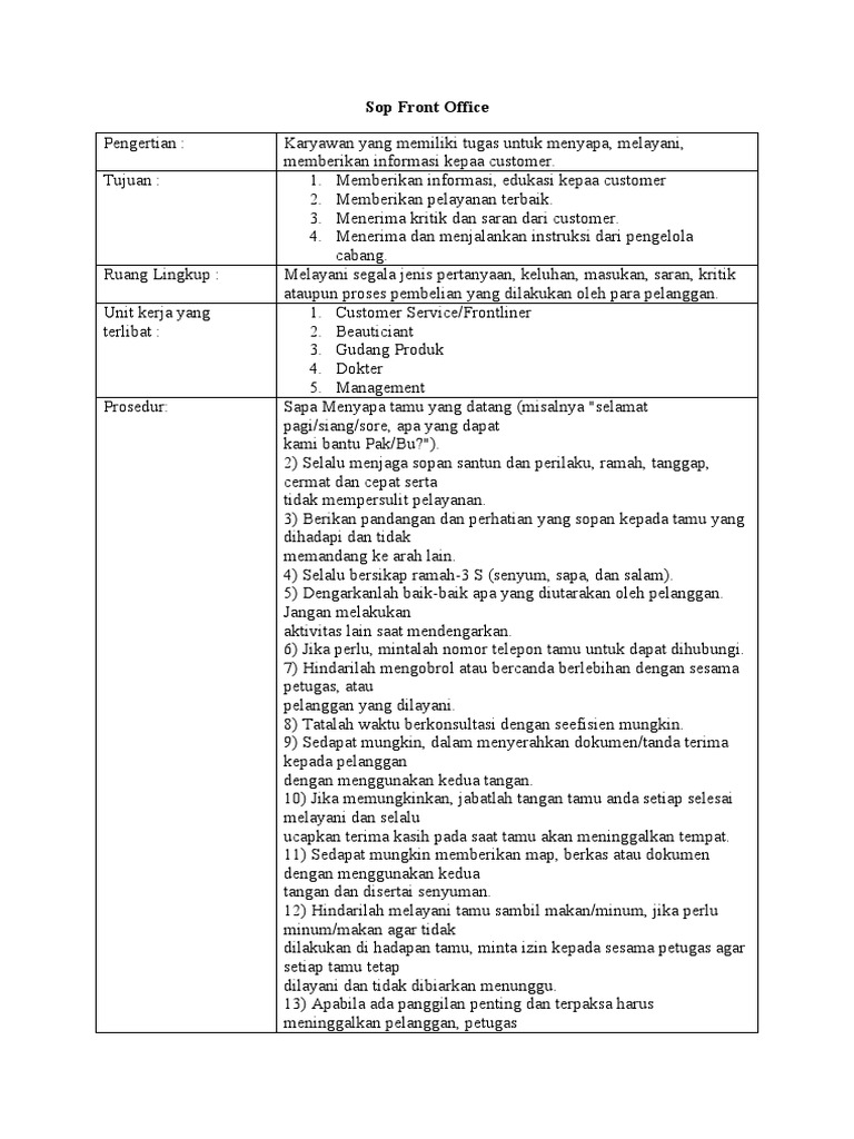 Sop Front Office | PDF