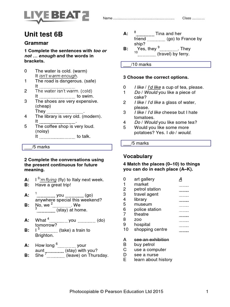 Unit Test 6B: Grammar | PDF | Cuisine | Food And Drink