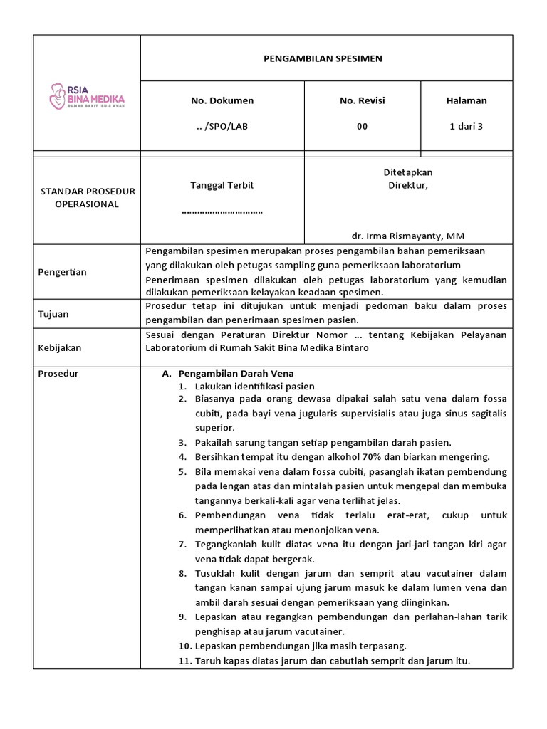 Sop Pengambilan Spesimen | PDF