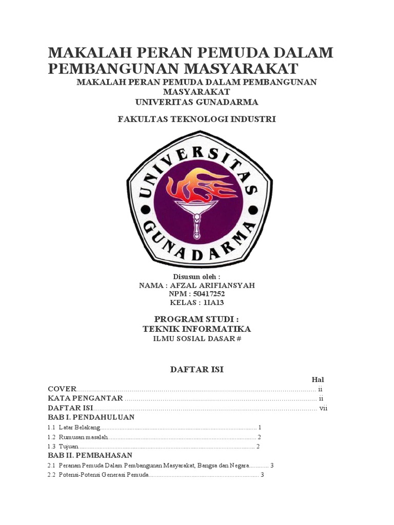Makalah Peran Pemuda Dalam Pembangunan Masyarakat | PDF | Karier & Perkembangan | Ilmu Sosial