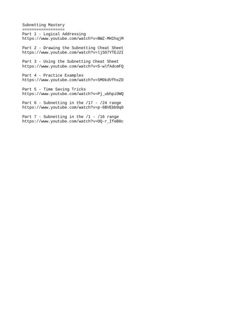 Subnetting Video Tutorial Link | PDF | Computers