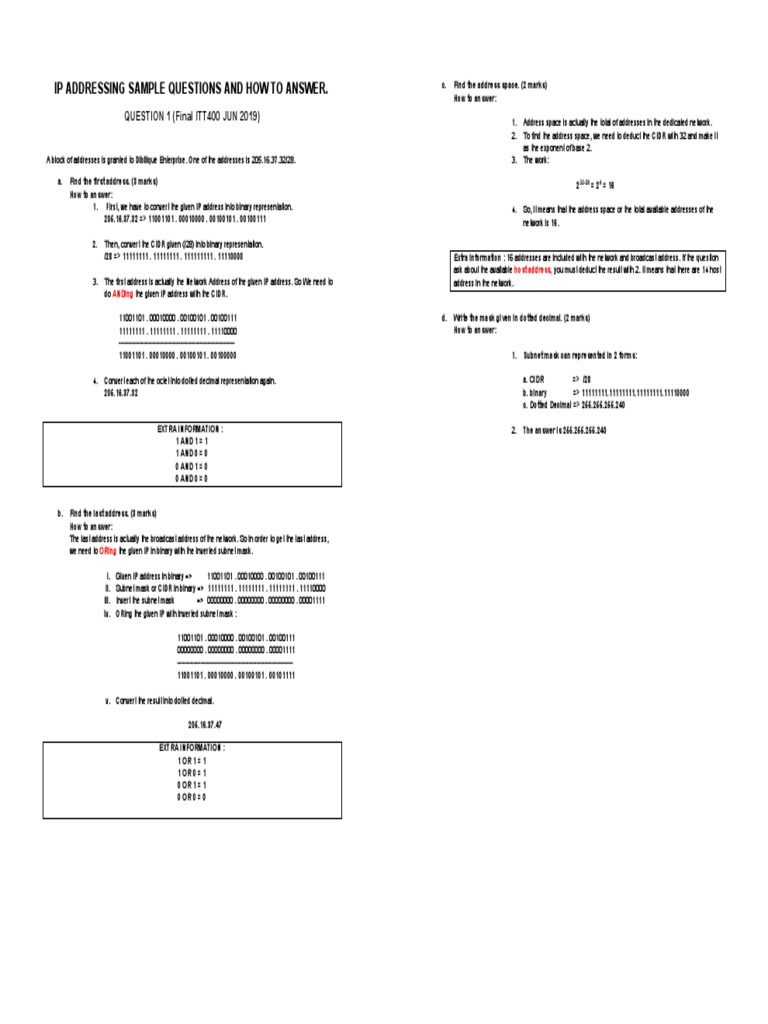 Ip Addressing Sample Questions and How To Answer | PDF | Ip Address ...