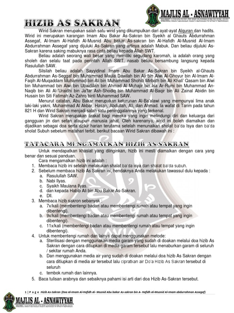 Hizib Sakran With Logo Majlis | PDF