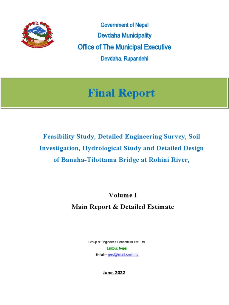 Rohini Bridge Main Report | PDF | Road | Surveying