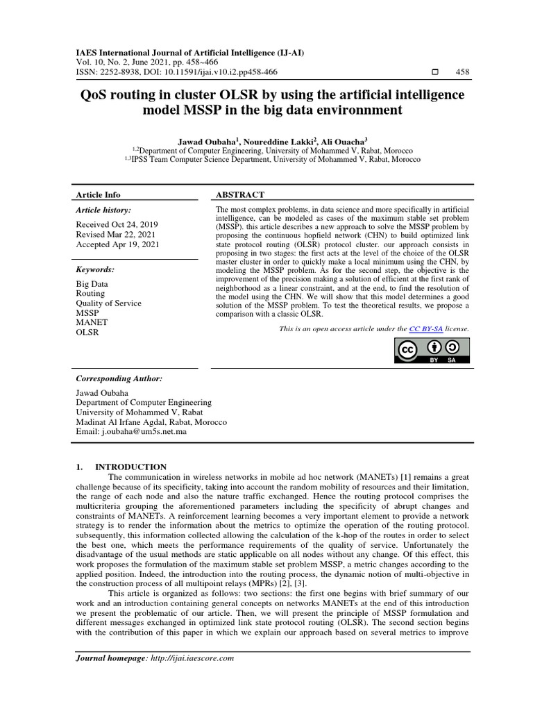 QoS Routing in Cluster OLSR by Using The Artificial Intelligence Model ... QoS Routing in Cluster OLSR by Using The Artificial Intelligence Model ...