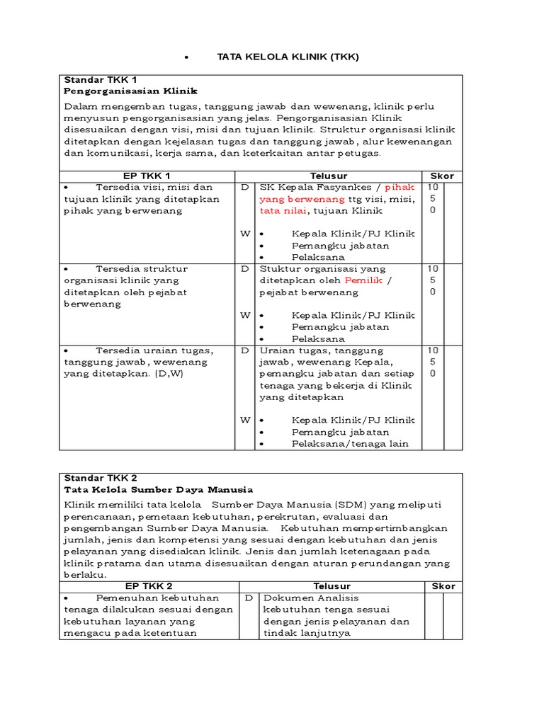 I. Instrumen Standar Akreditasi Klinik 2021 - TKK NEW | PDF