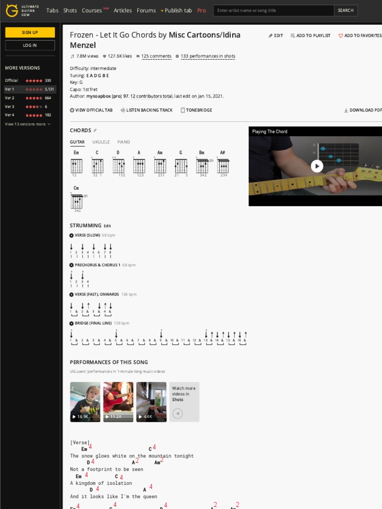 FROZEN - LET IT GO CHORDS by Misc Cartoons - Idina Menzel @ | PDF ...