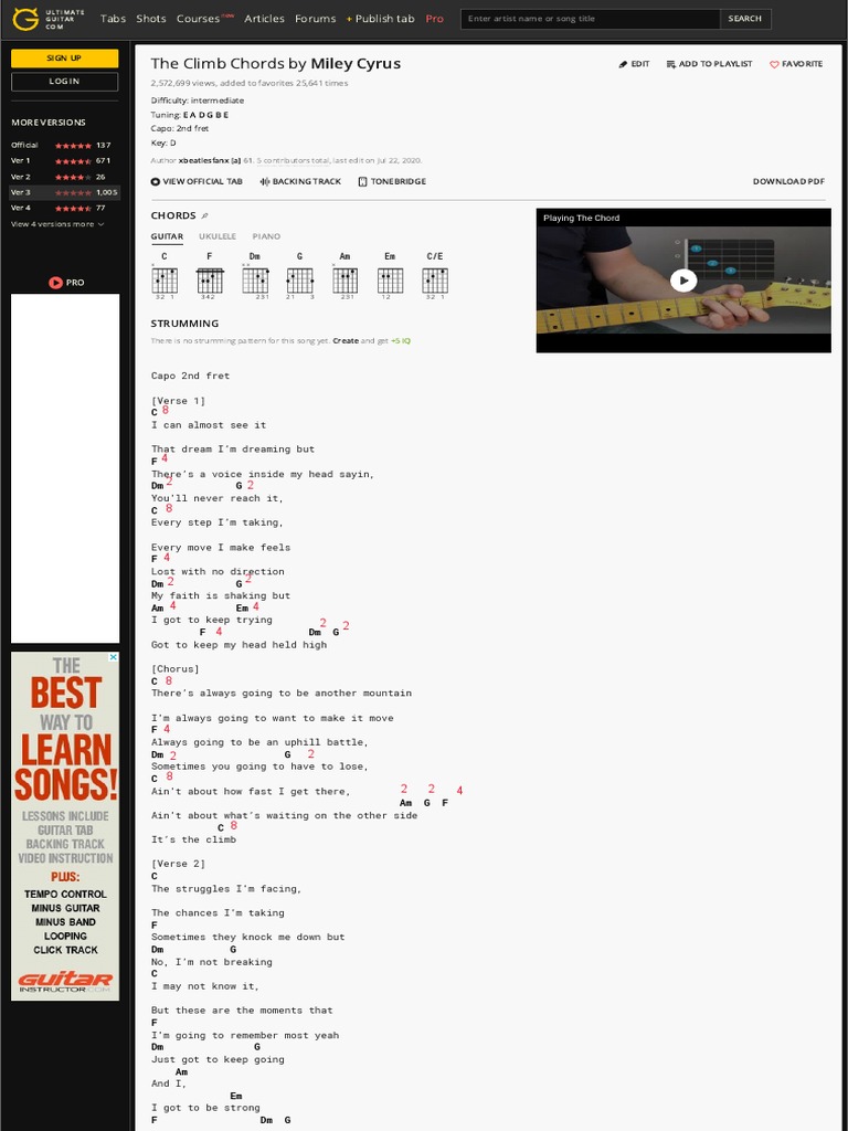 THE CLIMB CHORDS (Ver 3) by Miley Cyrus @ | PDF | Guitars | Song Structure