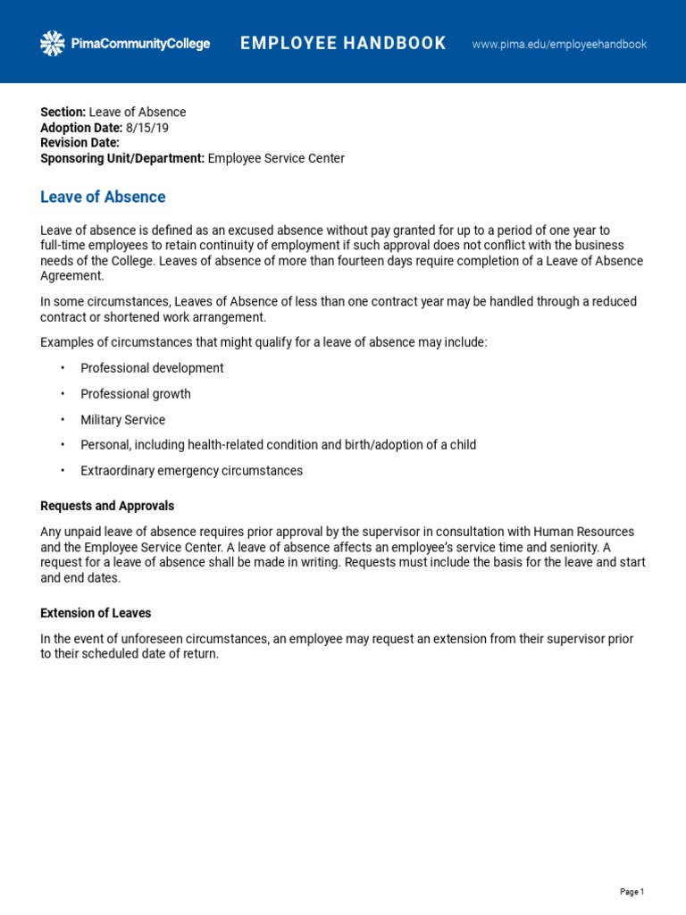 Leave of Absence Employee Handbook | PDF