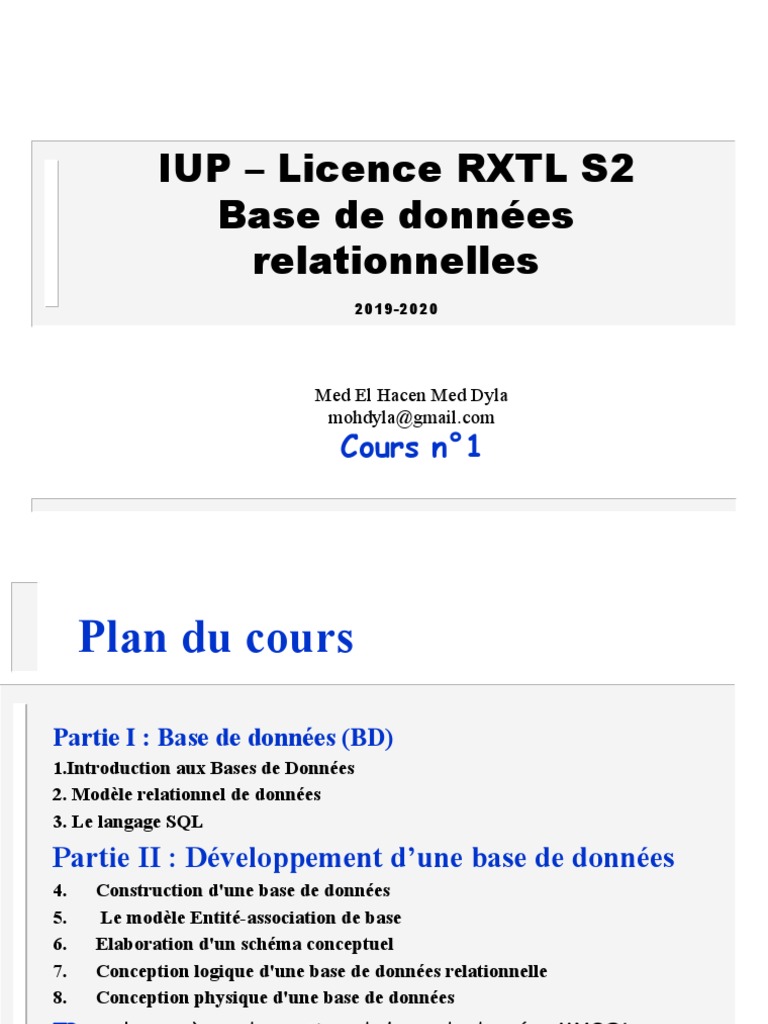COURSbd 1 | PDF | Bases de données | Base de données relationnelle
