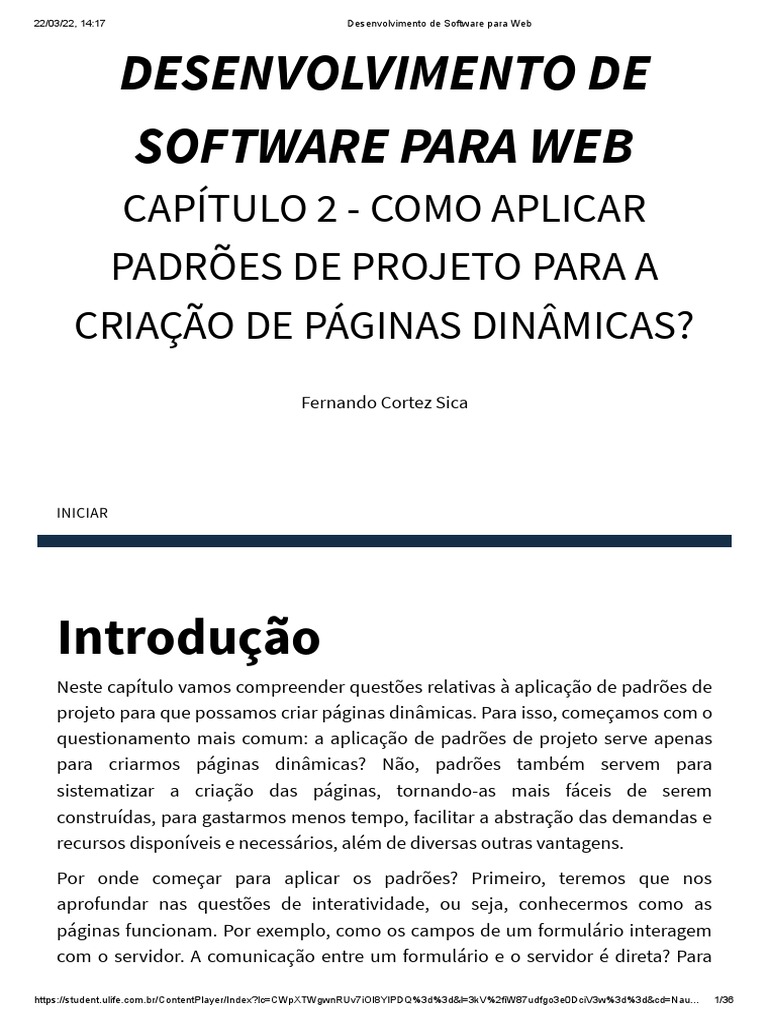 DESENVOLVIMENTO DE SOFTWARE PARA WEB II - Como Aplicar Padrões de ...