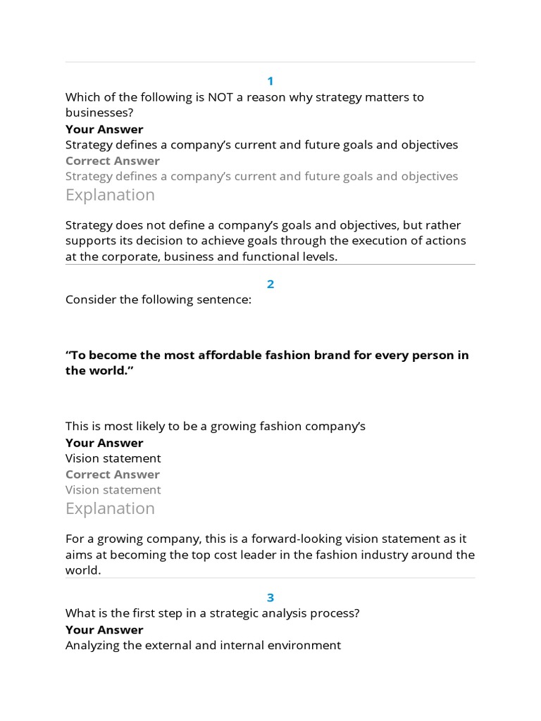 Corporate & Business Strategy Cfi Answers | PDF | Strategic Management ...