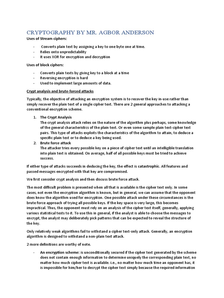 Cryptography by Mr. Agbor Anderson | PDF | Cryptography | Encryption