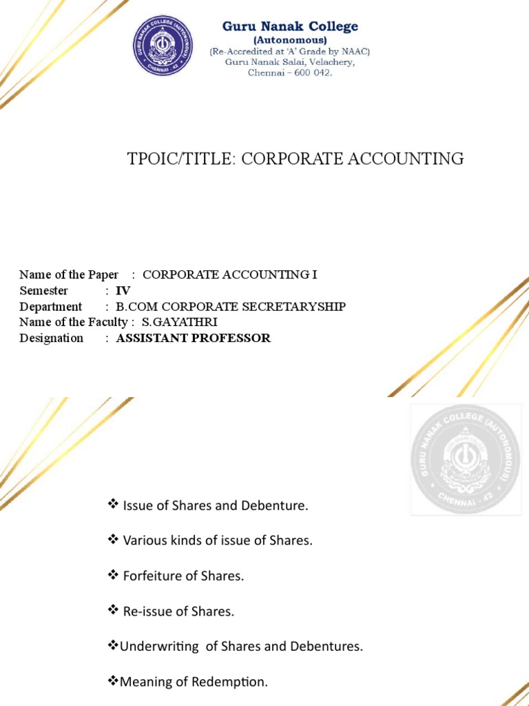 Corporate Accounting Ppt | PDF | Expense | Underwriting