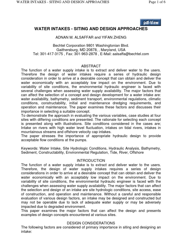 Raw Water Intake Design | PDF | River | Water Supply Network