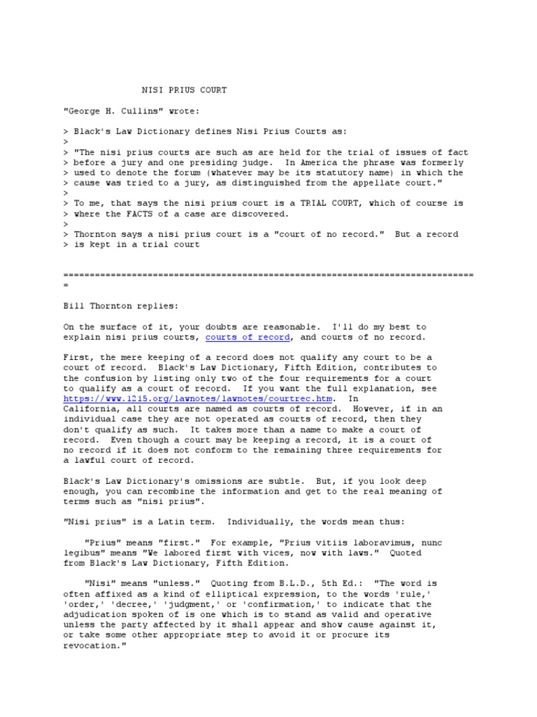 Nisi Prius Court-Cullins & Thornton | PDF | Common Law | Plea