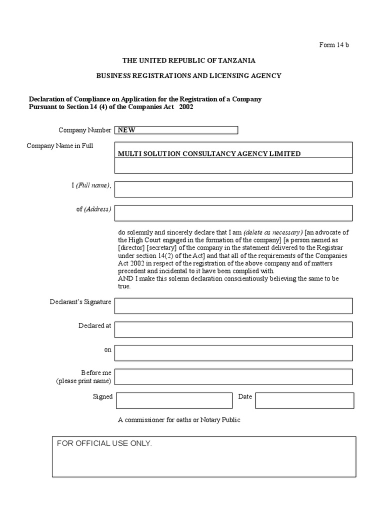 Form 14B Compliance Declaration | PDF | Law