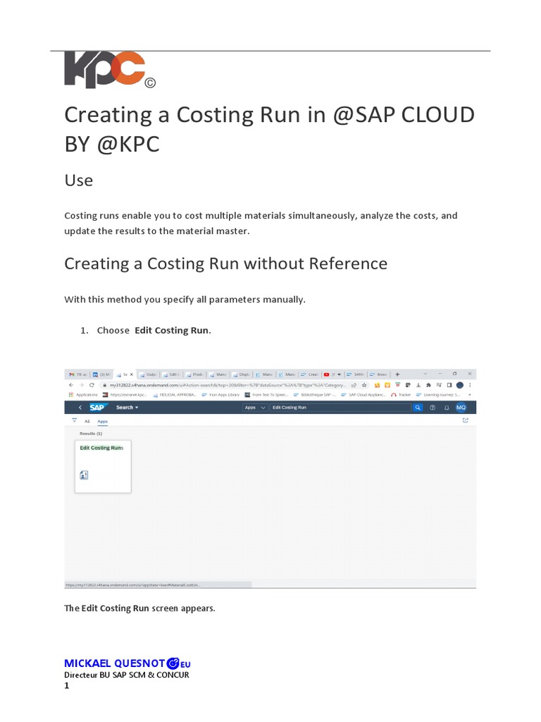 Creating A Costing Run in @SAP CLOUD by @KPC | PDF | Version Control ...