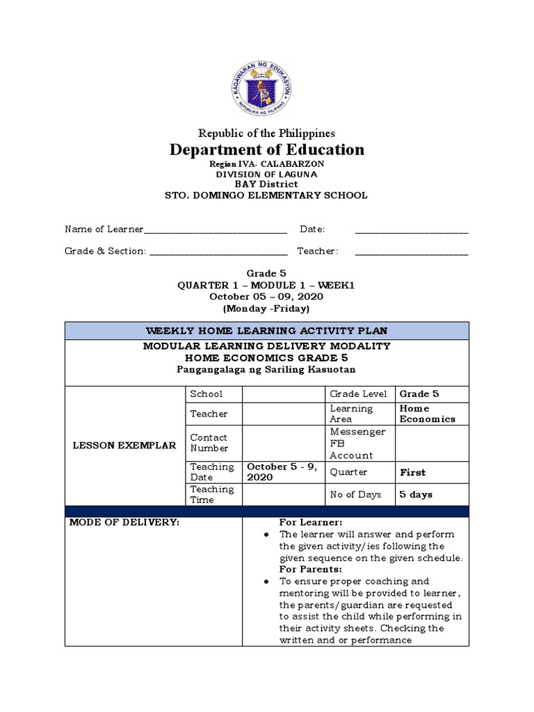 EPP - HE-5 - WHLP - Activity-Sheet-WEEK 1-8 (Repaired) | PDF | Teachers ...