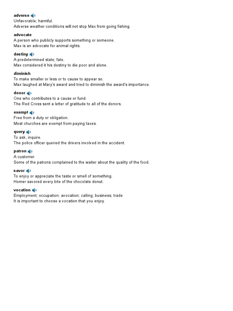 Advanced Vocabulary List 7 | PDF