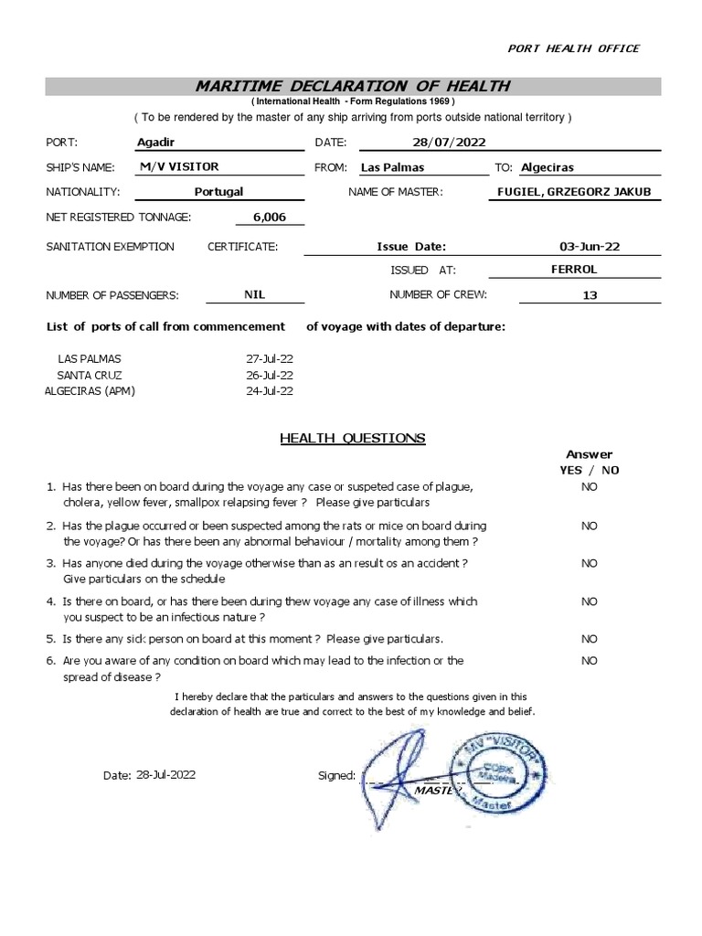 Maritime Declaration of Health | PDF | Causes Of Death | Health Sciences