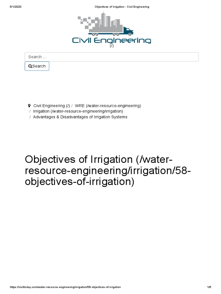Objectives of Irrigation - Civil Engineering | PDF | Irrigation ...