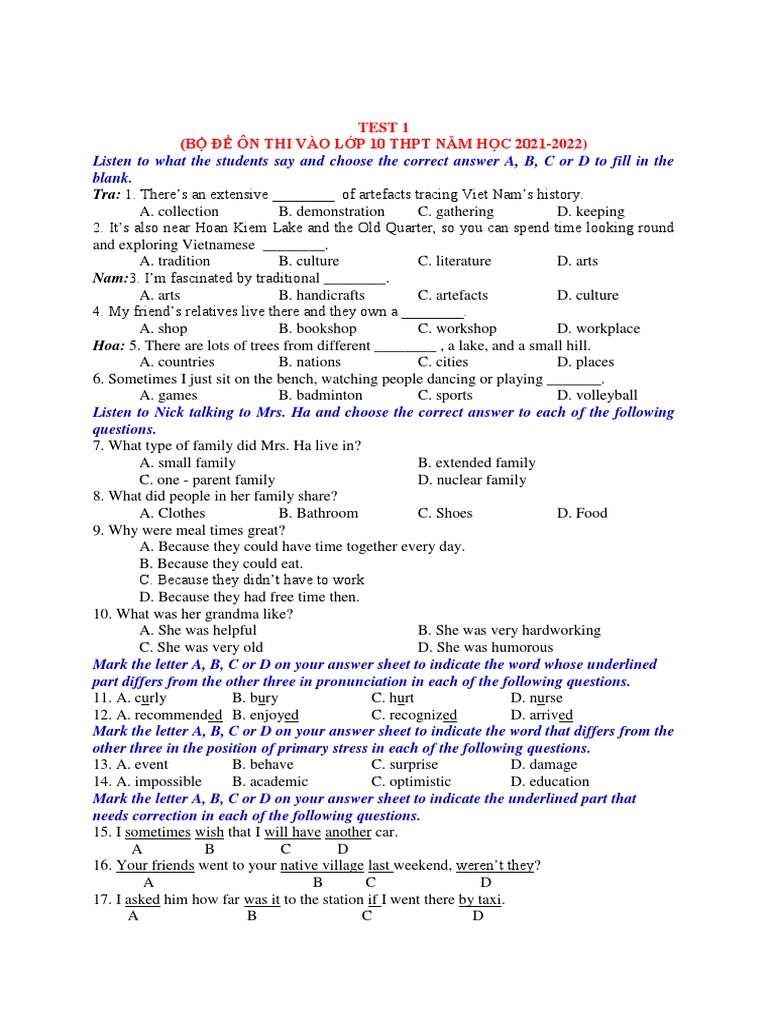 Vietnamese High School Entrance Exam Practice Test 1 | PDF | City | Vietnam