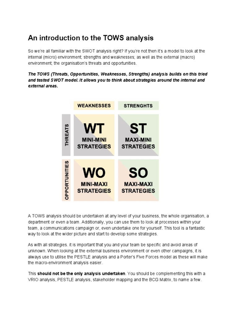 An Introduction To The TOWS Analysis | PDF | Swot Analysis | Marketing