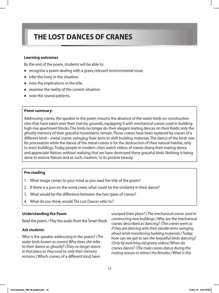 08 Eng CH 1 Poem The Lost Dances of Cranes | PDF | Crane (Machine ...