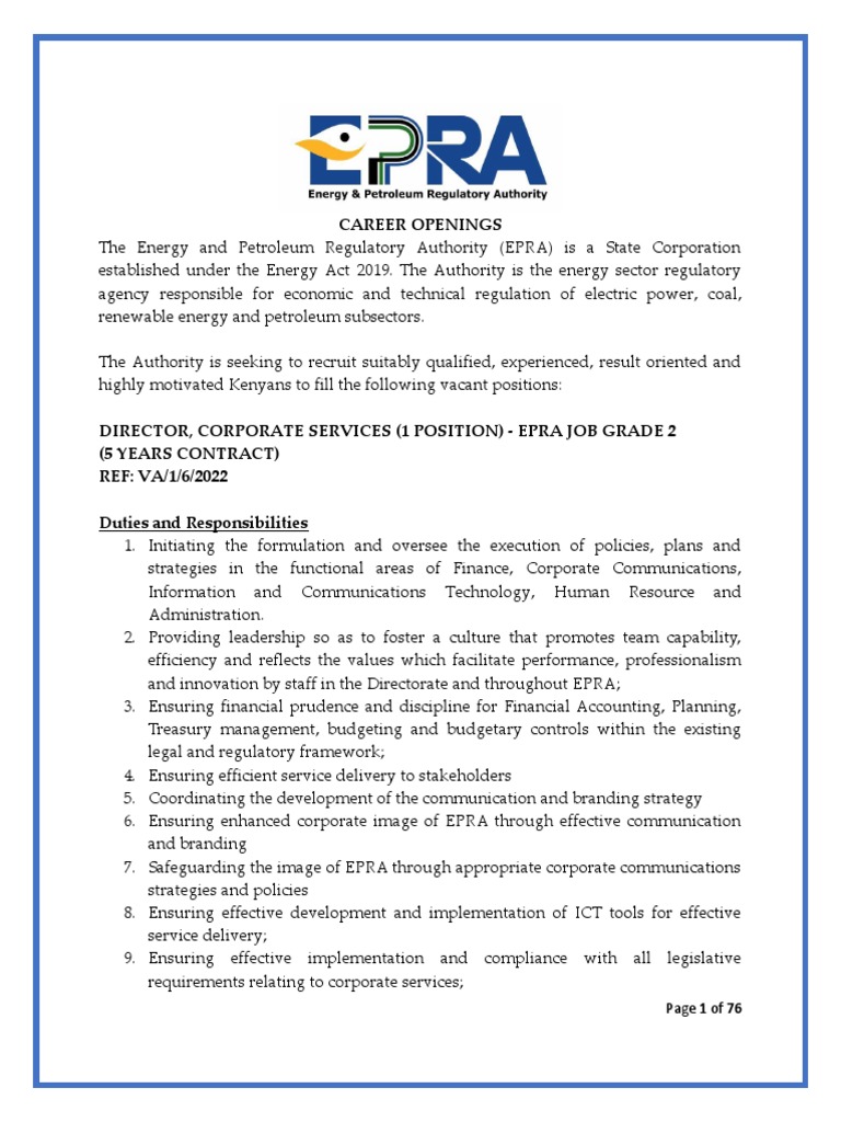 New July EPRA Vacancies Web Version 30 06 2022 1 | PDF | Audit ...
