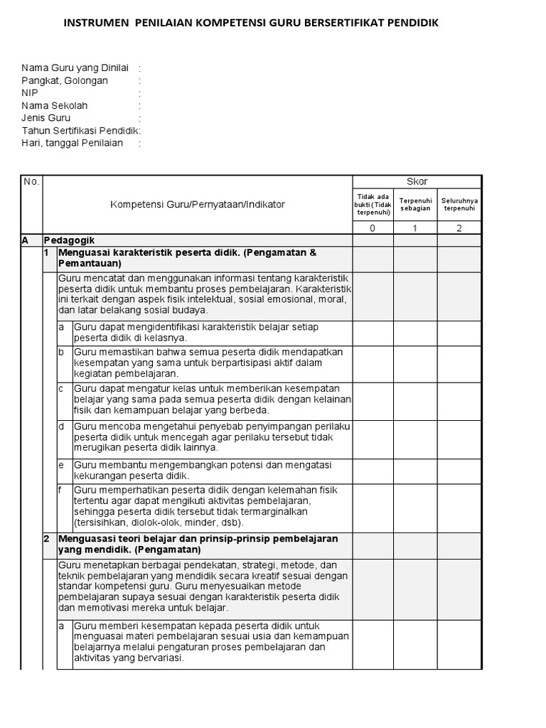 Instrumen Evaluasi Guru Berserdik | PDF