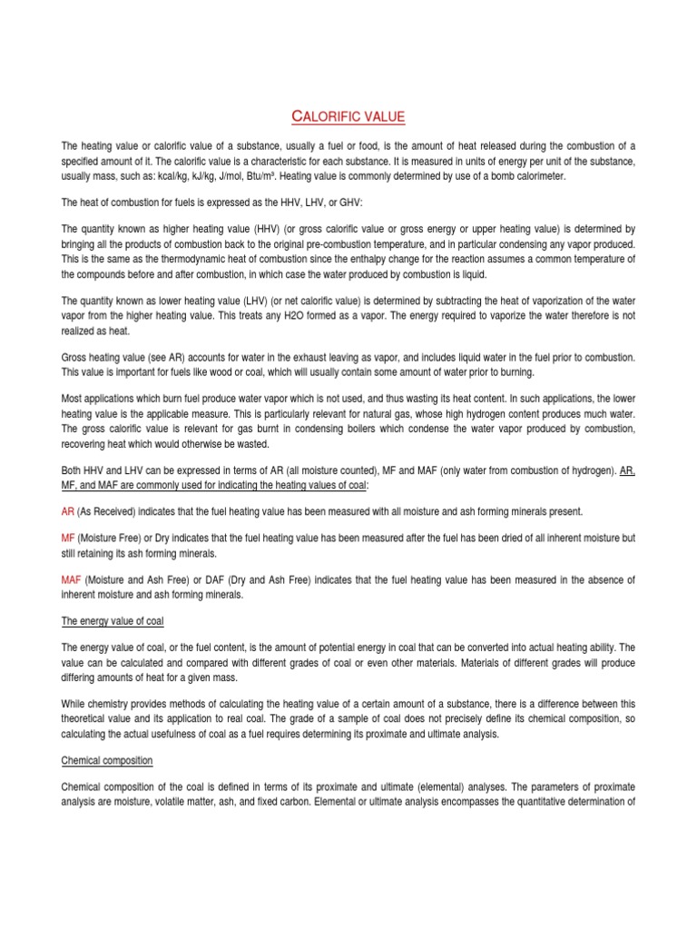 Calorific Value | PDF | Physical Sciences | Chemical Substances