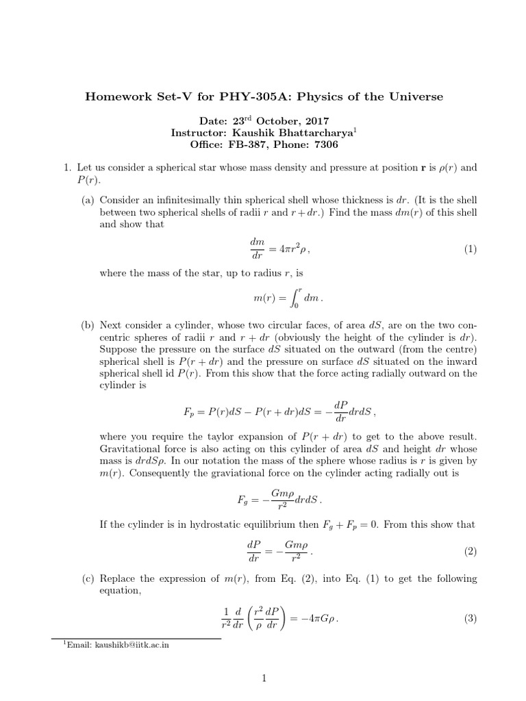 Homework Set-V For PHY-305A: Physics of The Universe | PDF | Sphere | Physics