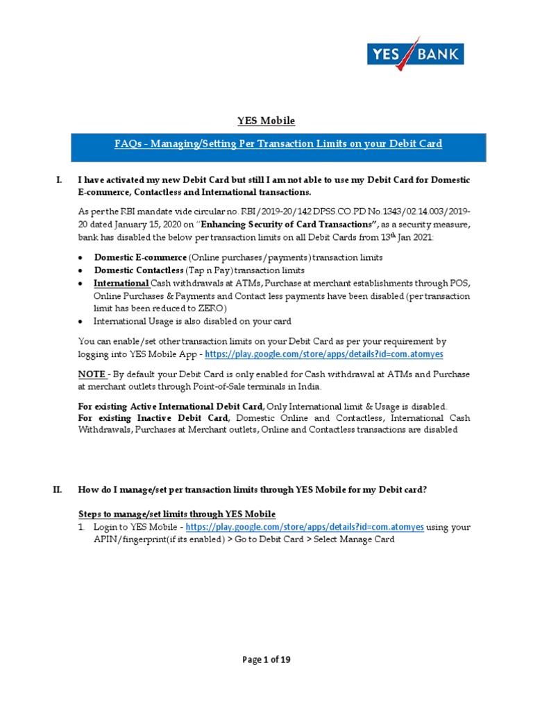Managing Debit Card Transaction Limits Faqs PDF | PDF | Debit Card ...