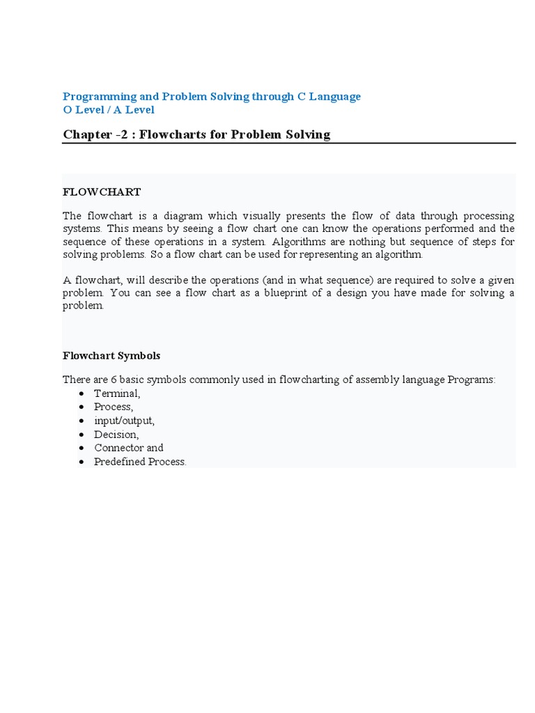 Chapter - 2: Flowcharts For Problem Solving: Programming and Problem ...