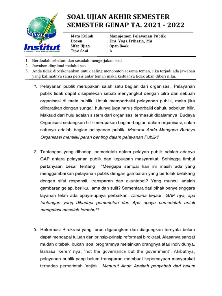 Soal Ujian Akhir Semester SEMESTER GENAP TA. 2021 - 2022: Open Book | PDF | Karier ...