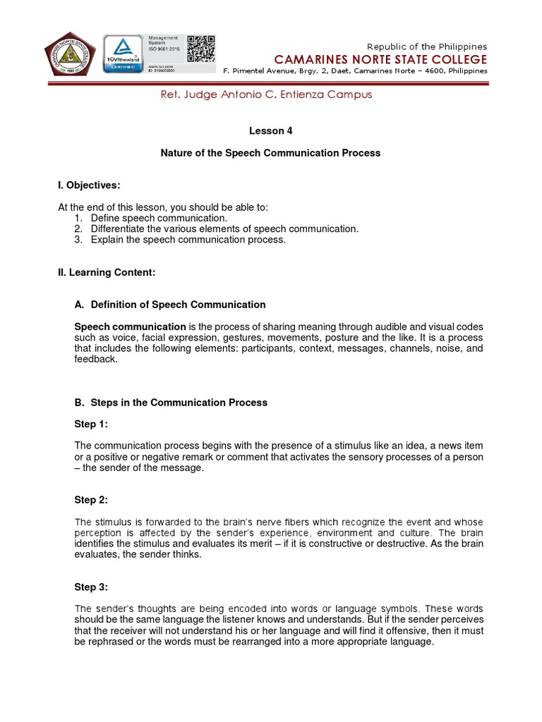 Understanding Speech Communication Process | PDF | Communication ...