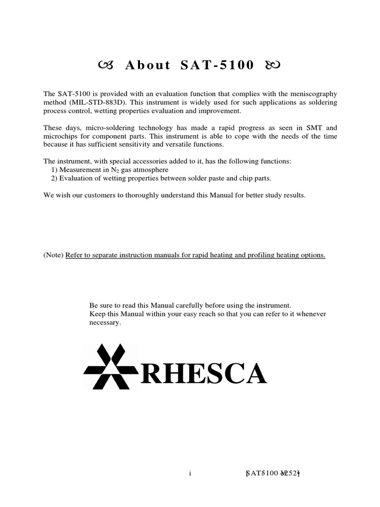 Rhesca: About SAT-5100 | PDF | Wetting | Electrical Connector