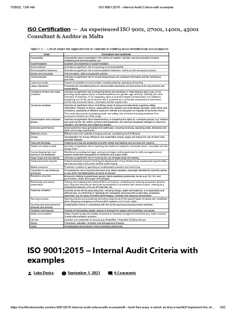 ISO 9001 - 2015 - Internal Audit Criteria With Examples | PDF | Audit ...
